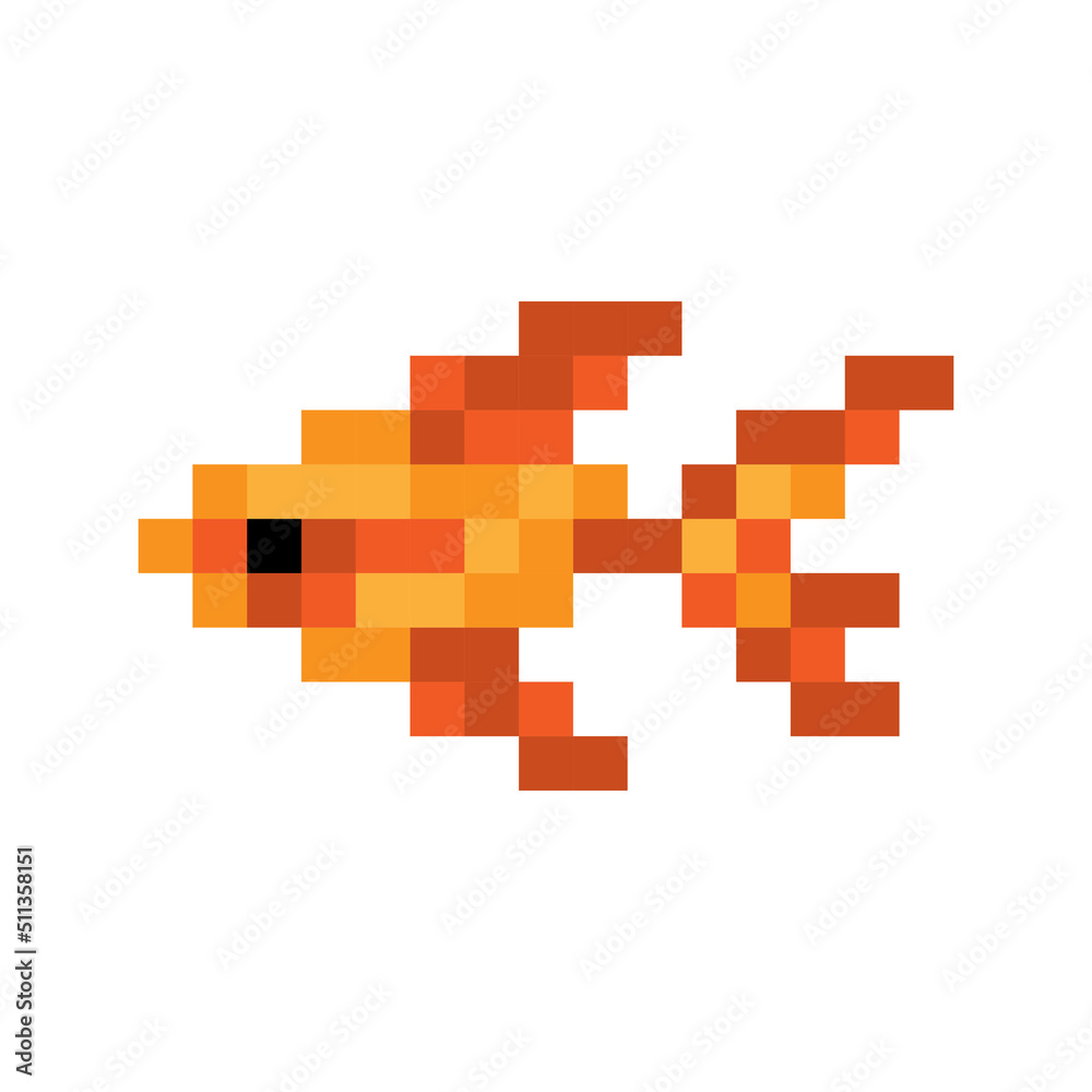 Pixel art symbol Fish. Vector Pixel underwater world icons high ...