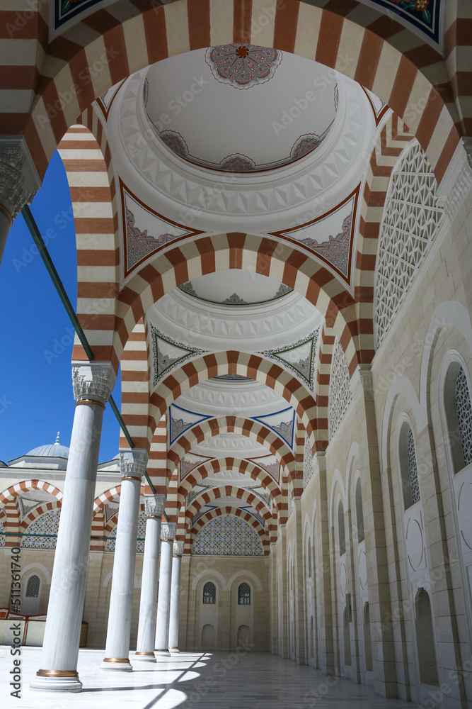 Corridors inside the Çamlıca Mosque, Istanbul, on a sunny day, with ...