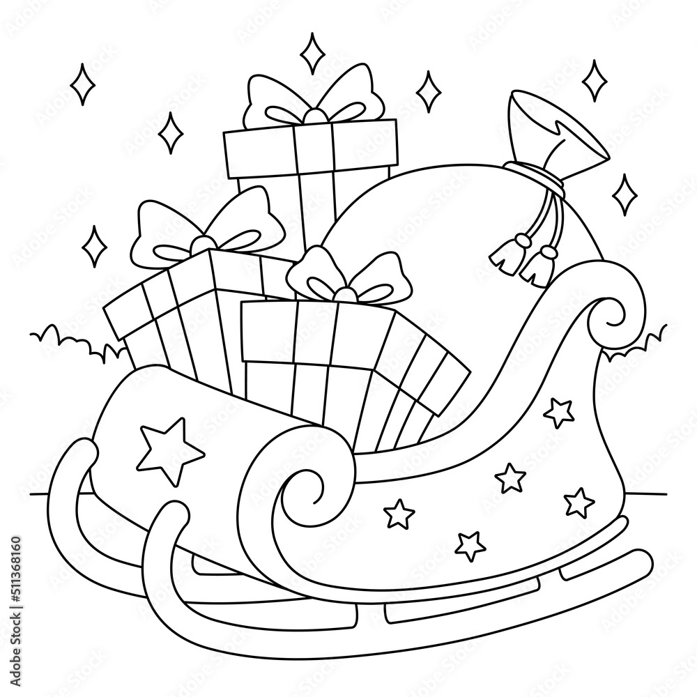 Christmas Sleigh Coloring Page for Kids Stock Vector | Adobe Stock