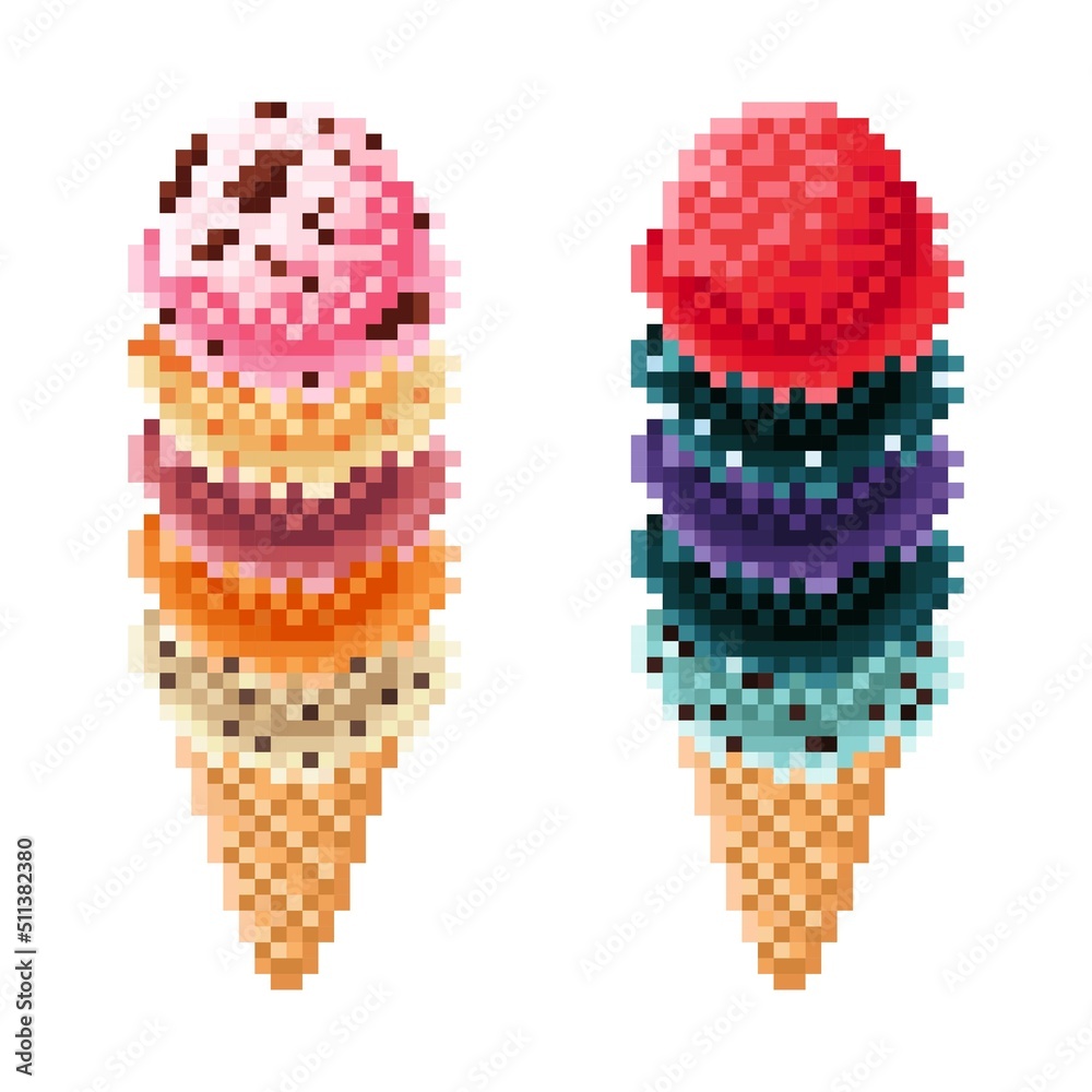 Ice cream cone pixel art set. Vector illustration. Stock Vector | Adobe ...