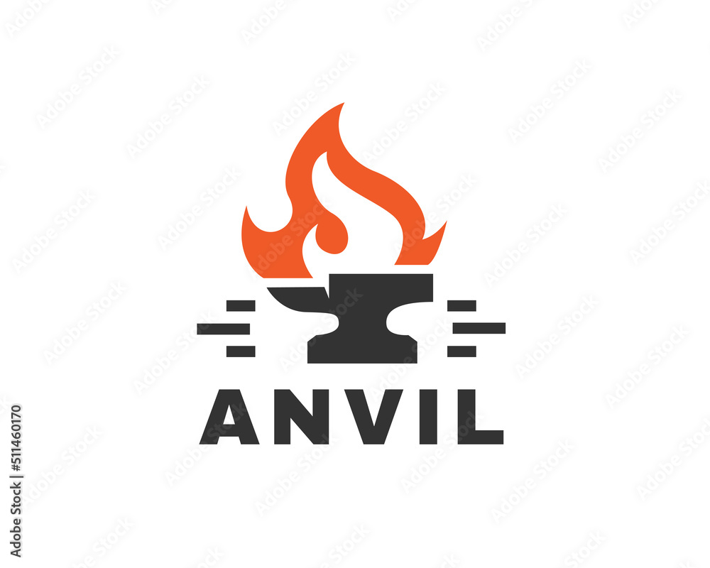 simple abstract burning fire flame ironwork anvil geometric logo symbol ...