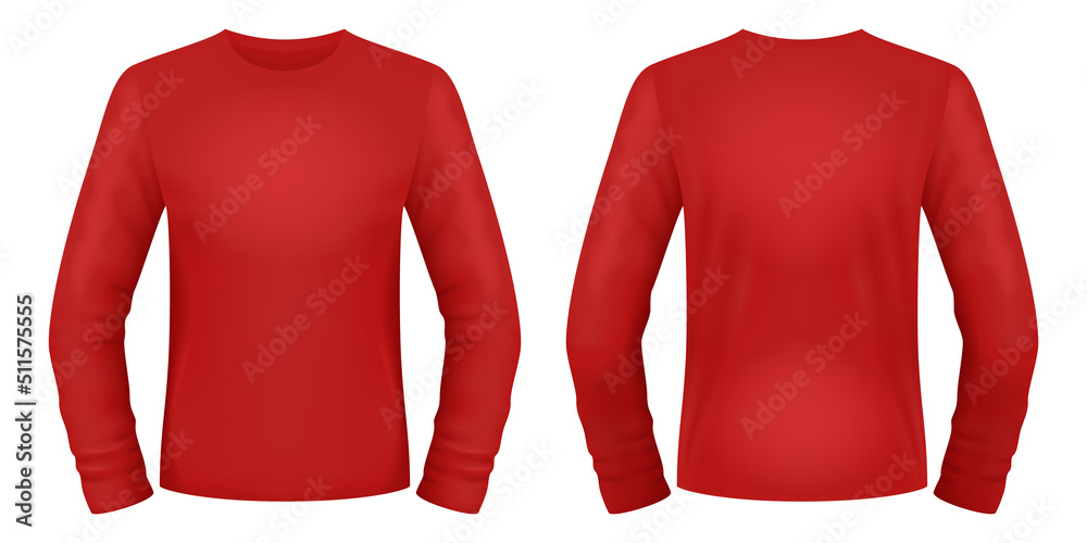 Stock Vektorgrafik Blank red long sleeve t shirt template. Front and back views. Vector illustration. Adobe Stock