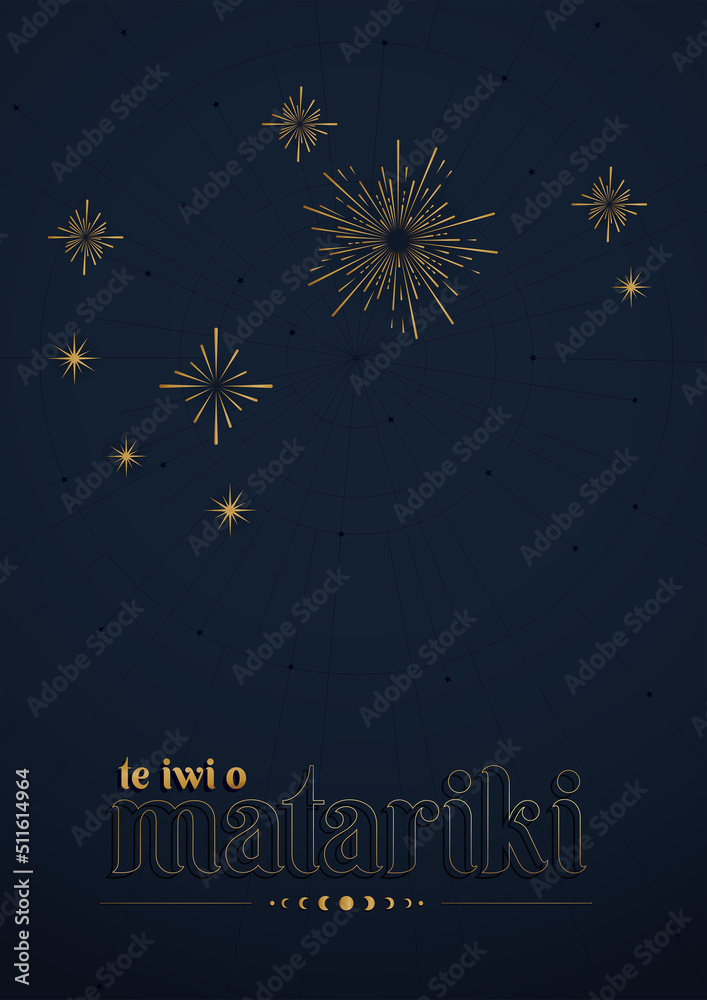 NZ Celebrating Matariki Maori New Year Blue and Gold Stock Vector ...