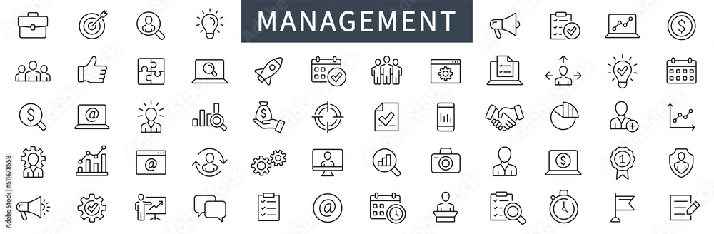 Business and management line icons set. Management icon collection ...