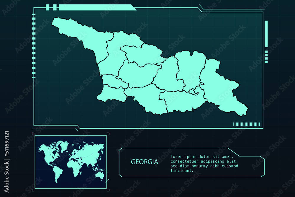 GEORGIA Futuristic infographic Map element collection background Stock ...