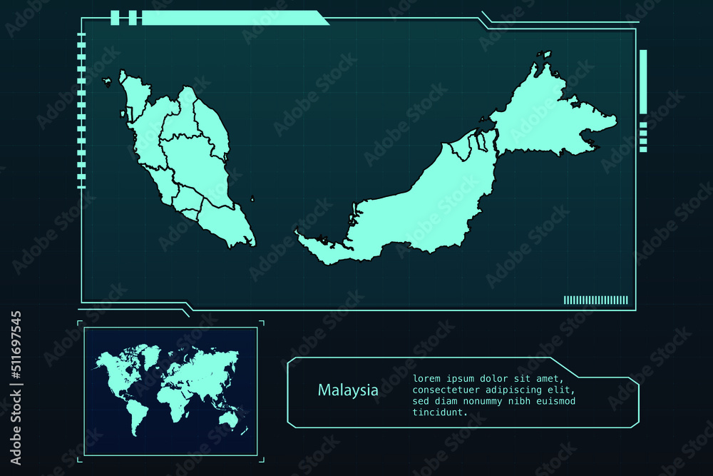 Malaysia Map Futuristic infographic Map element collection background ...