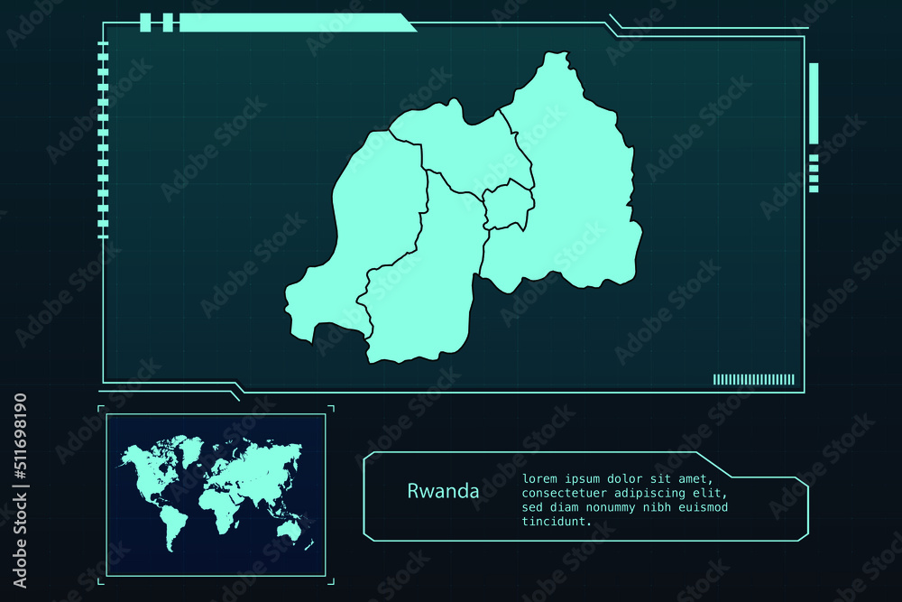 Rwanda Map Futuristic infographic Map element collection background ...