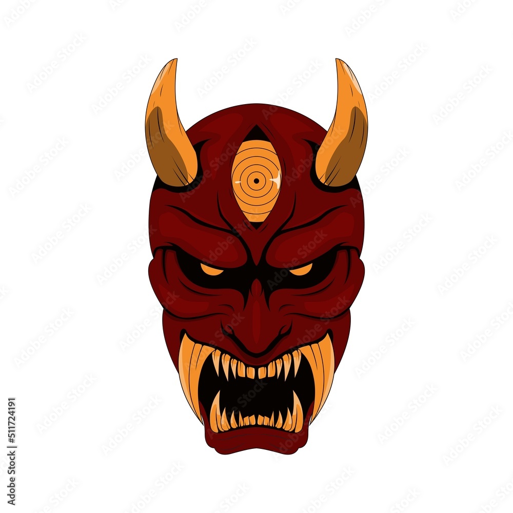 Oni Traditional Japanese Demon Mask With Red Skin,Gold Eyes and Gold ...