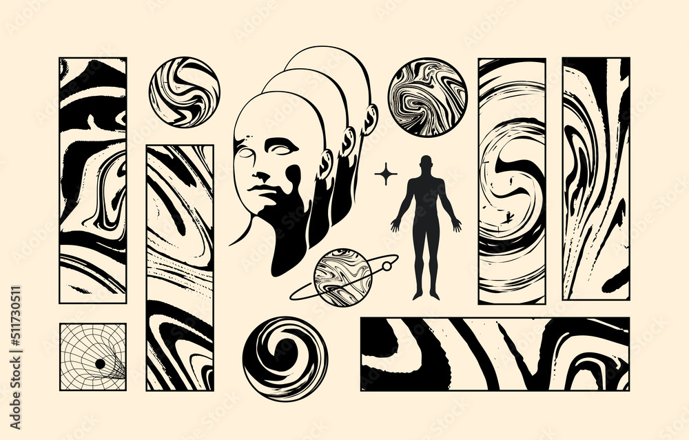 Vector de Stock Retro futuristic abstract sci-fi techno rave elements ...