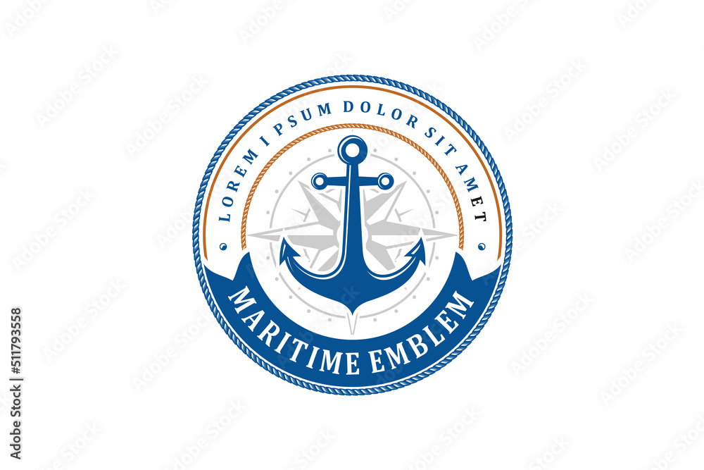 Anchor logo emblem windrose circle shape element maritime nautical ...