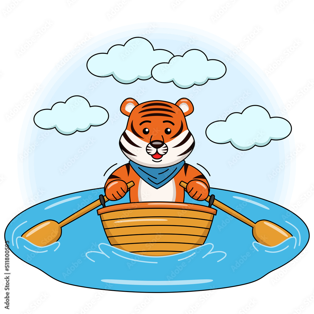 Cartoon illustration of cute tiger on a rowing boat Stock Vector ...