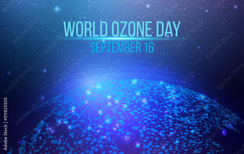 Image vectorielle Stock World ozone day banner. Futuristic map of the ...
