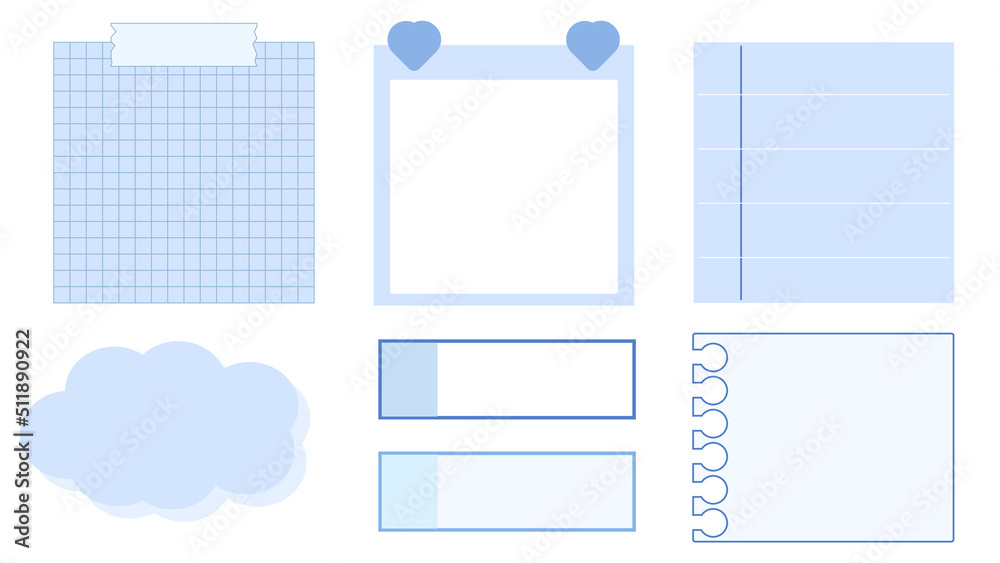 collection set of the cute blue planner template notepad, memo, paper ...