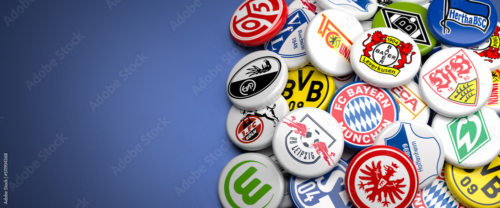Logos of the German Soccer Clubs competing in the Bundesliga season 22/ ...