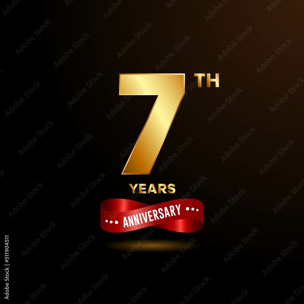 7 years anniversary logo with red ribbon for booklet, leaflet, magazine ...