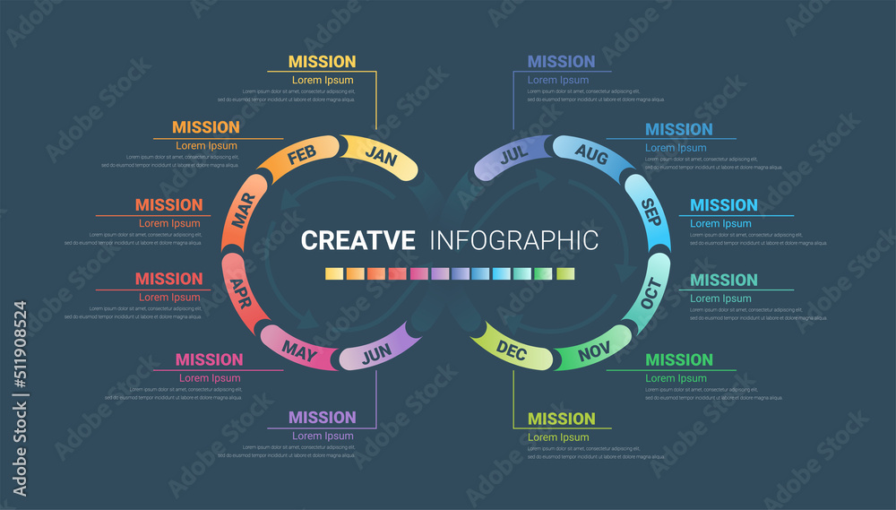 Circle Infographic all month planners. Infographics for 12 months, 1 ...