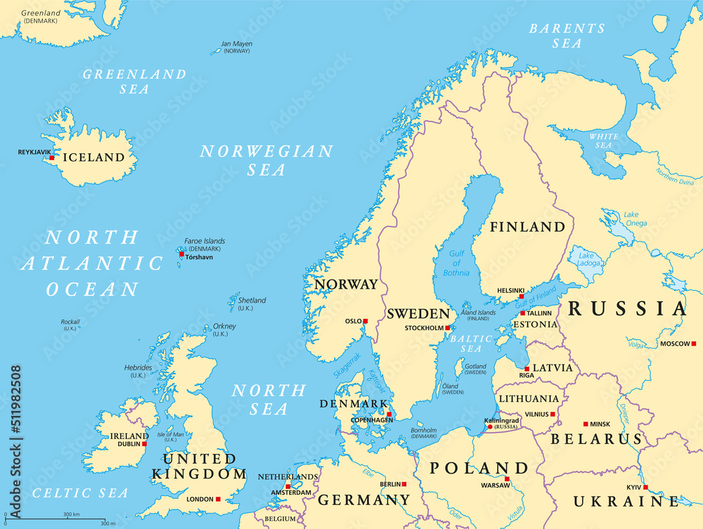 Vector de Stock Northern Europe, political map. British Isles ...