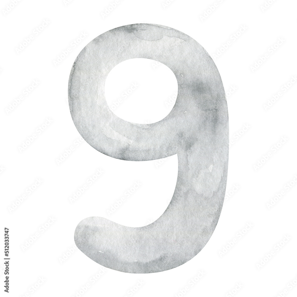 Watercolor illustration collection of black and white numbers from 1 to ...