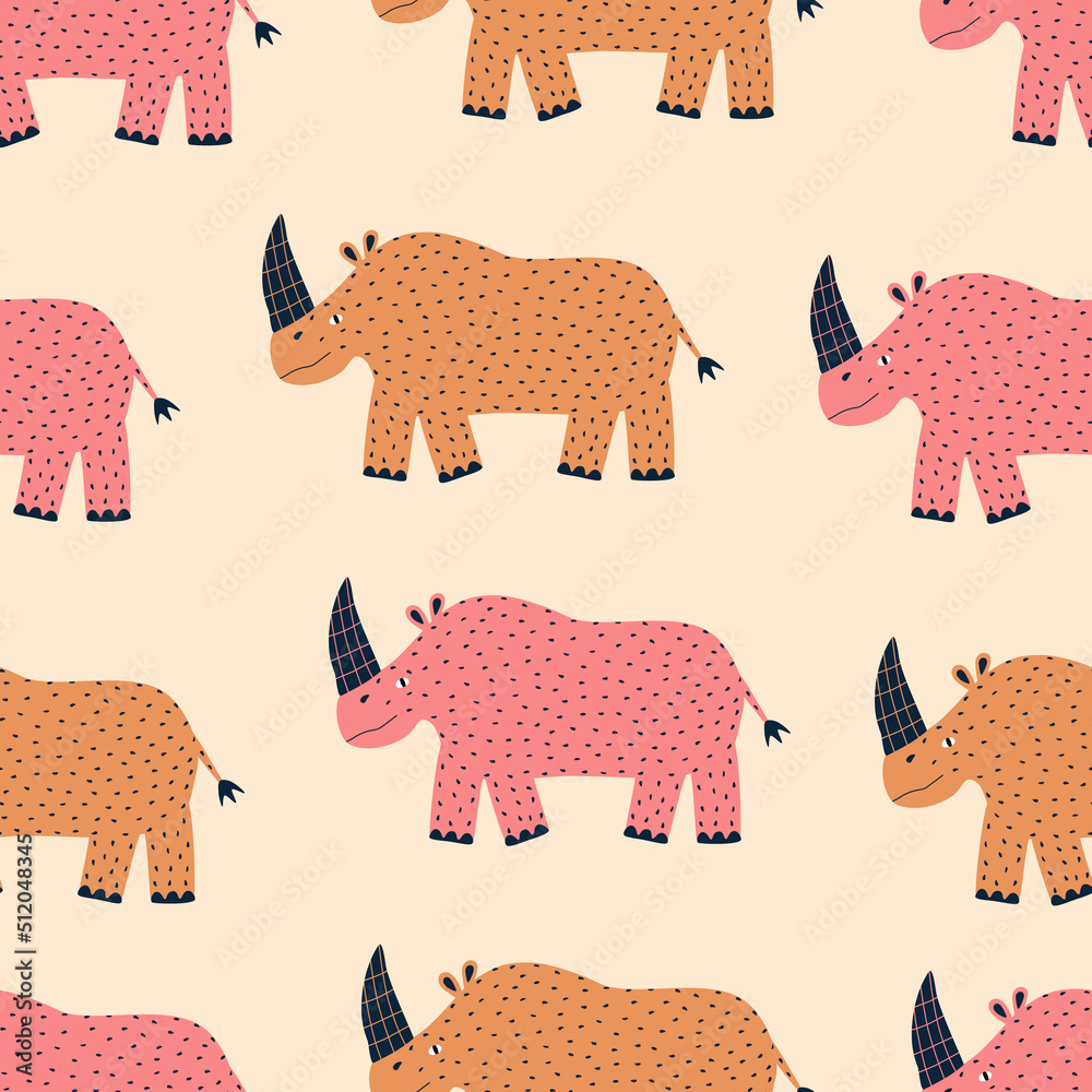 Cute colorful rhinos hand drawn vector illustration. Adorable safari ...
