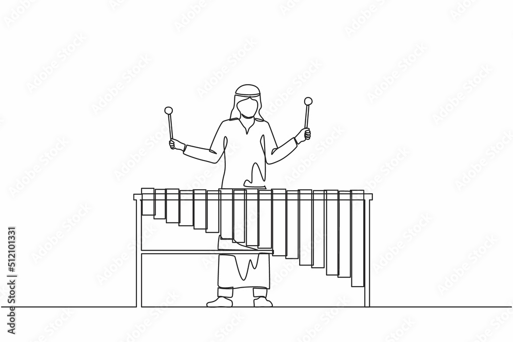 Vector de Stock Single continuous line drawing Arab man percussion ...