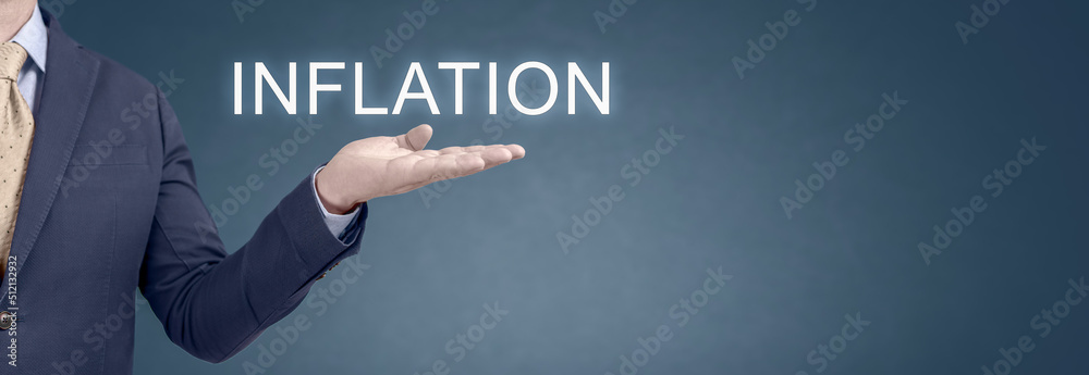Growing inflation concept. businessman showing word inflation ...
