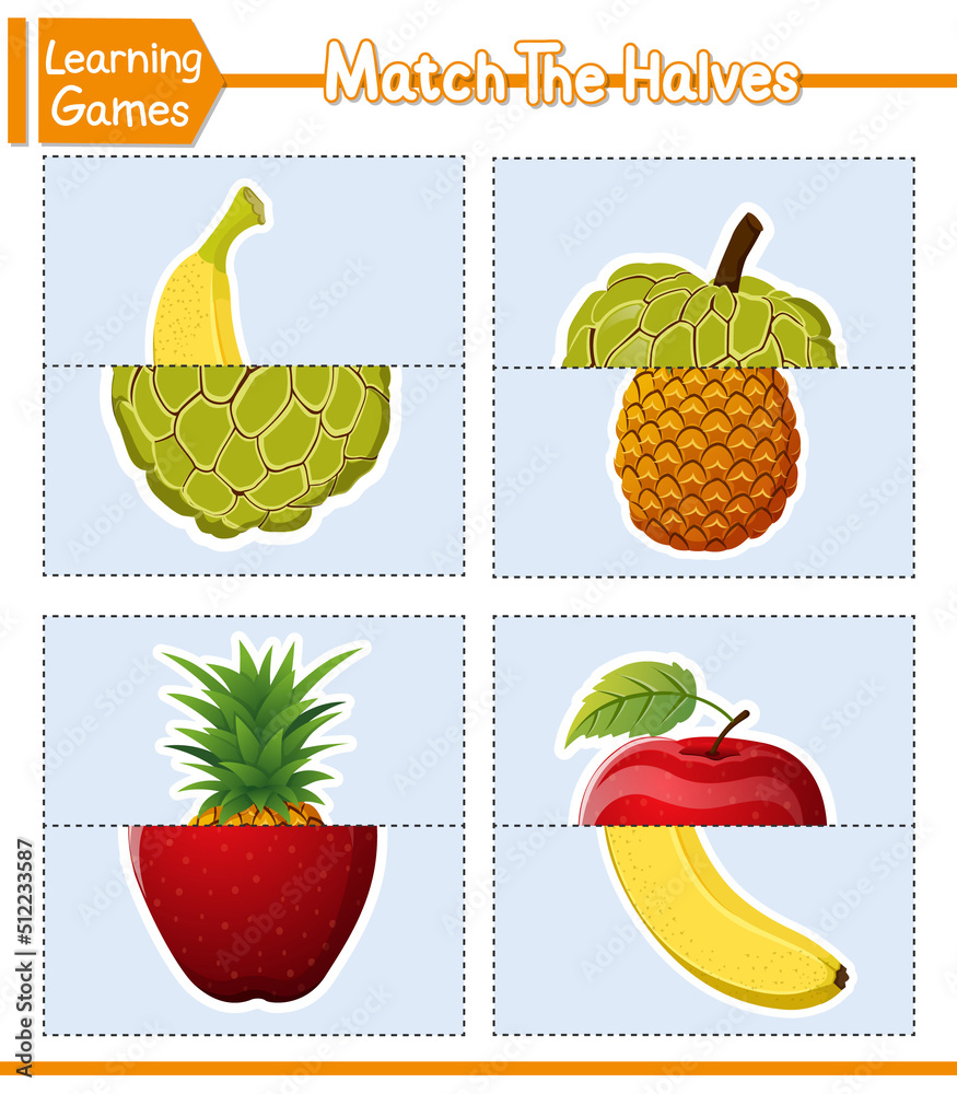 Match The Halves Of Fruits. Matching Game For Kids. Education ...
