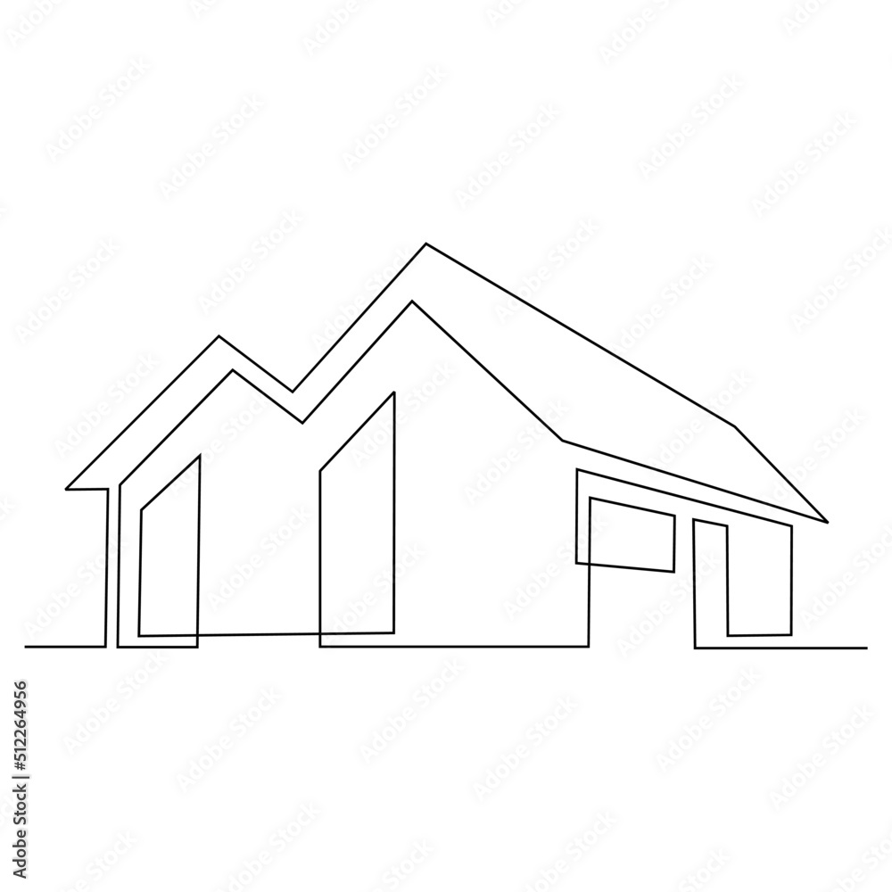 Continuous one line drawing Modern house logo vector isolated white ...