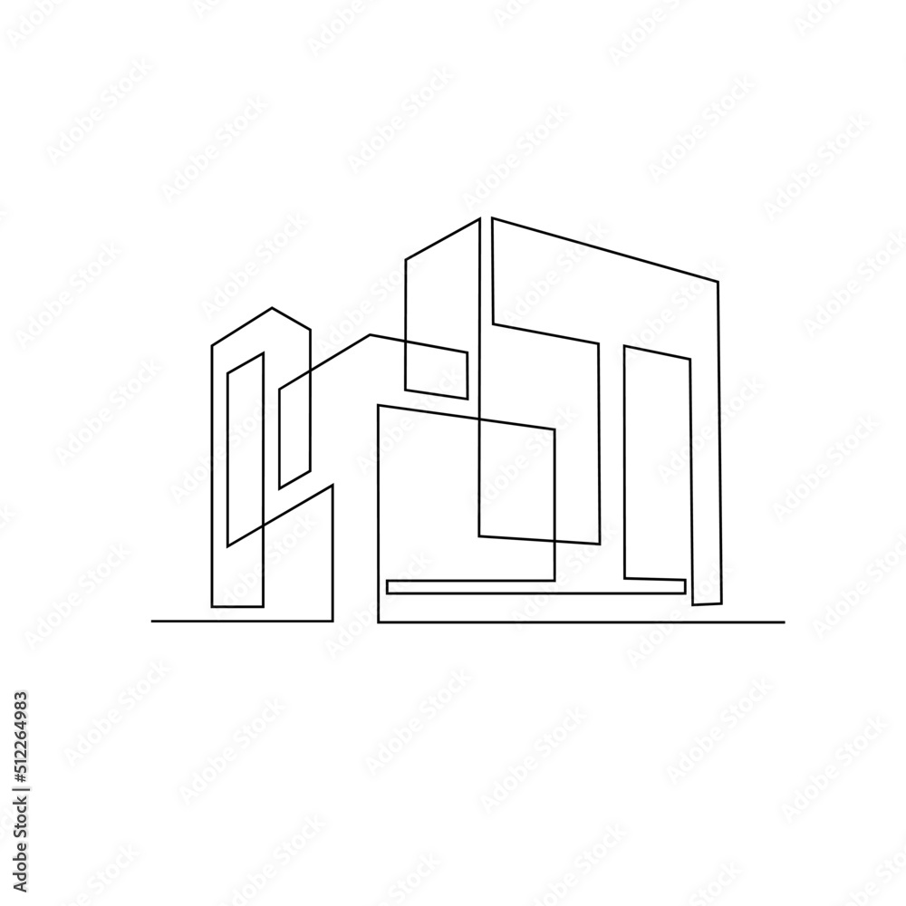 Continuous one line drawing Modern house logo vector isolated white ...
