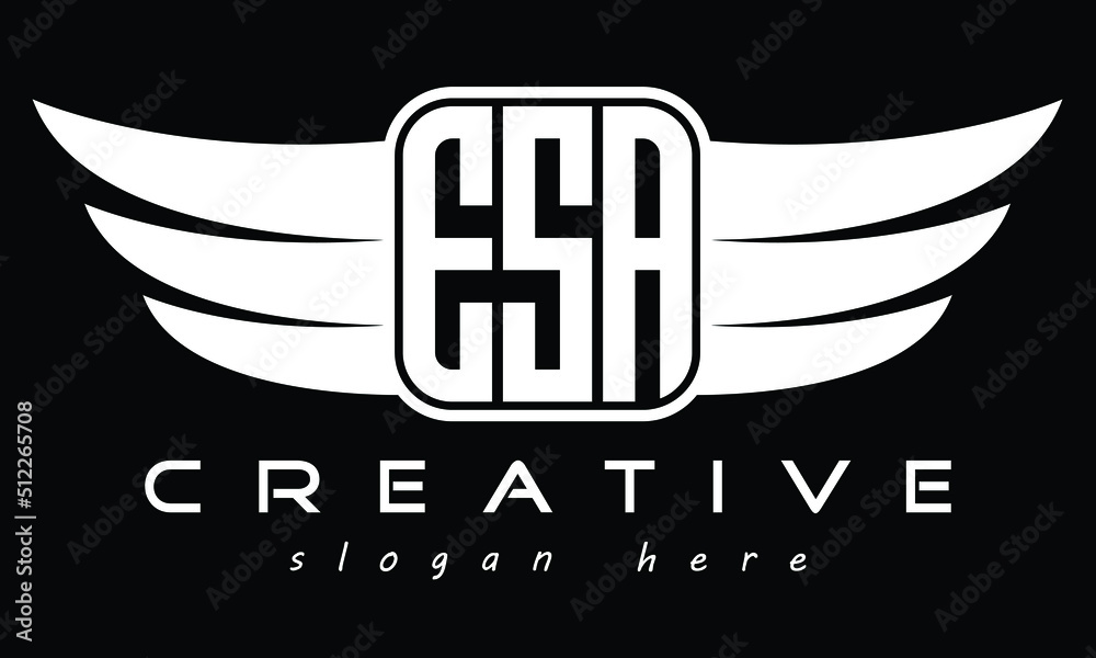 ESA Three letter Wing minimal typography font Monogram emblems flying ...