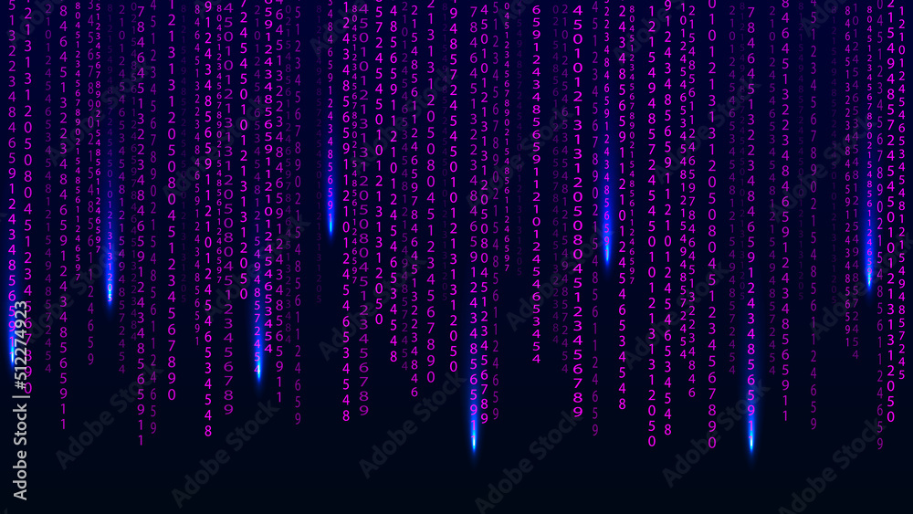 Purple matrix on the dark background with different numbers and light ...