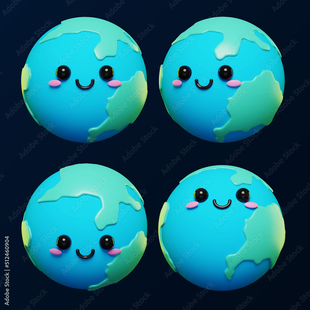 Cute and adorable 3d Earth emoji character emoticons vector set. 3d ...