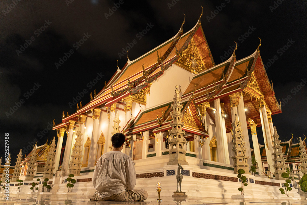 Asian buddhist man wearing traditional dress of Thailand sitting for ...