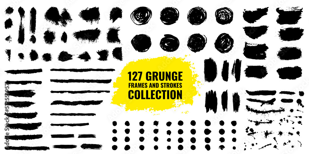 Vetor Set of brush strokes bundle. circle frames. Dirty distress ...
