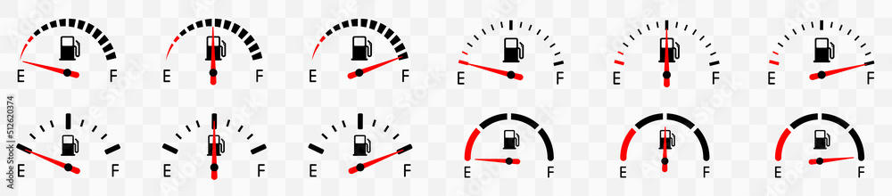 Fuel gauge indicator. Full fuel gauge icon set. Gas tank. Different ...