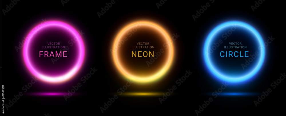 Neon light circle ring. Purple glow laser neon round vector effect ...