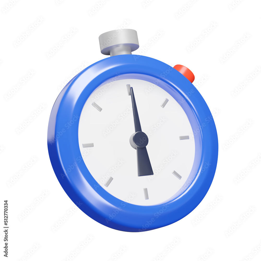 Stopwatch 3d icon. Blue timer with red button. Isolated object on a ...