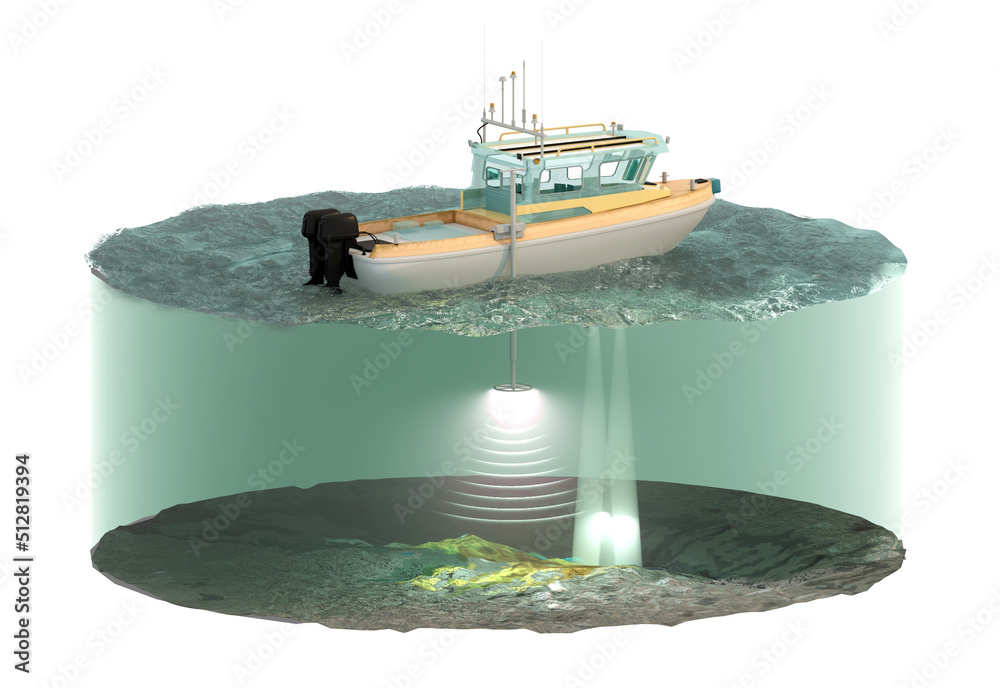 Scheme of a speedboat for measuring depth with a water section and ...