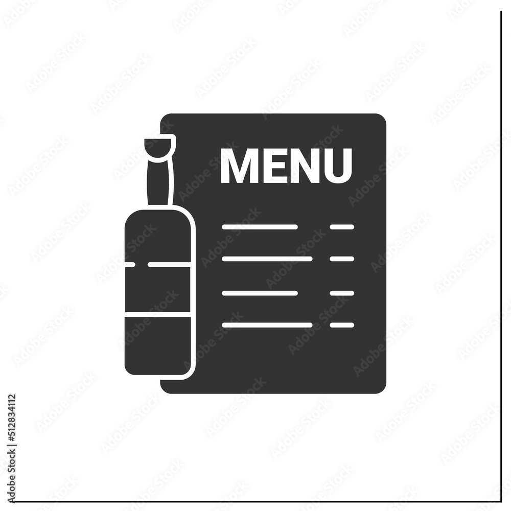 Bar menu glyph icon. Brochure, flyer, list. Alcohol, restaurant, night ...