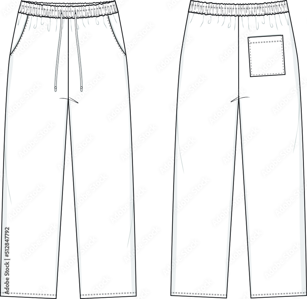 Loose Sweatpants Flat Technical Drawing Illustration Five Pocket ...