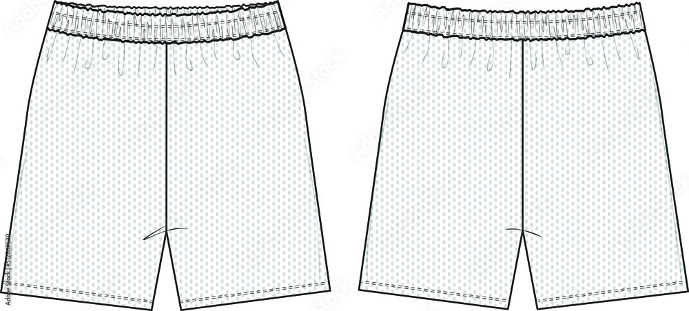 Mesh Shorts Flat Technical Drawing Illustration Blank Streetwear Mock ...