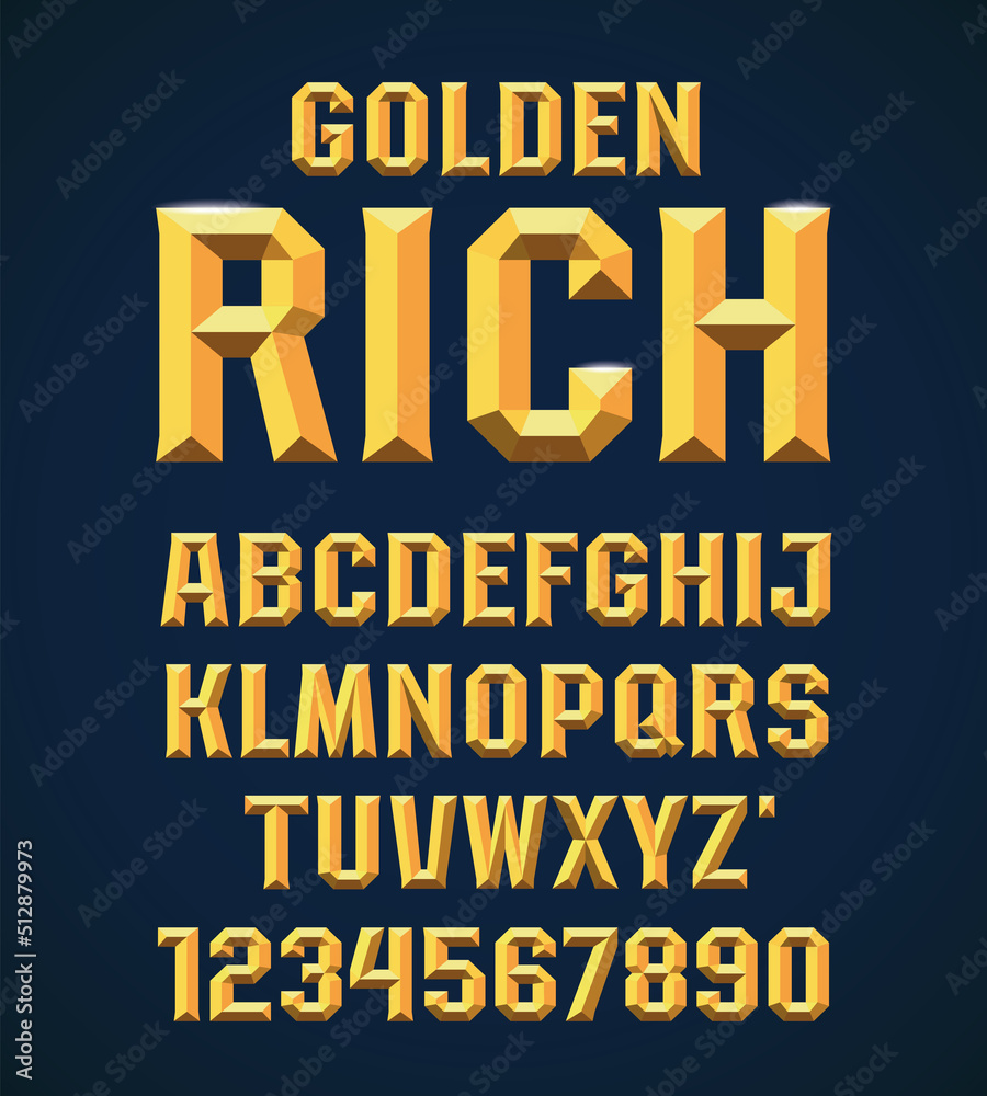 Decorative gold font, golden bars metallic beveled typeface alphabet ...