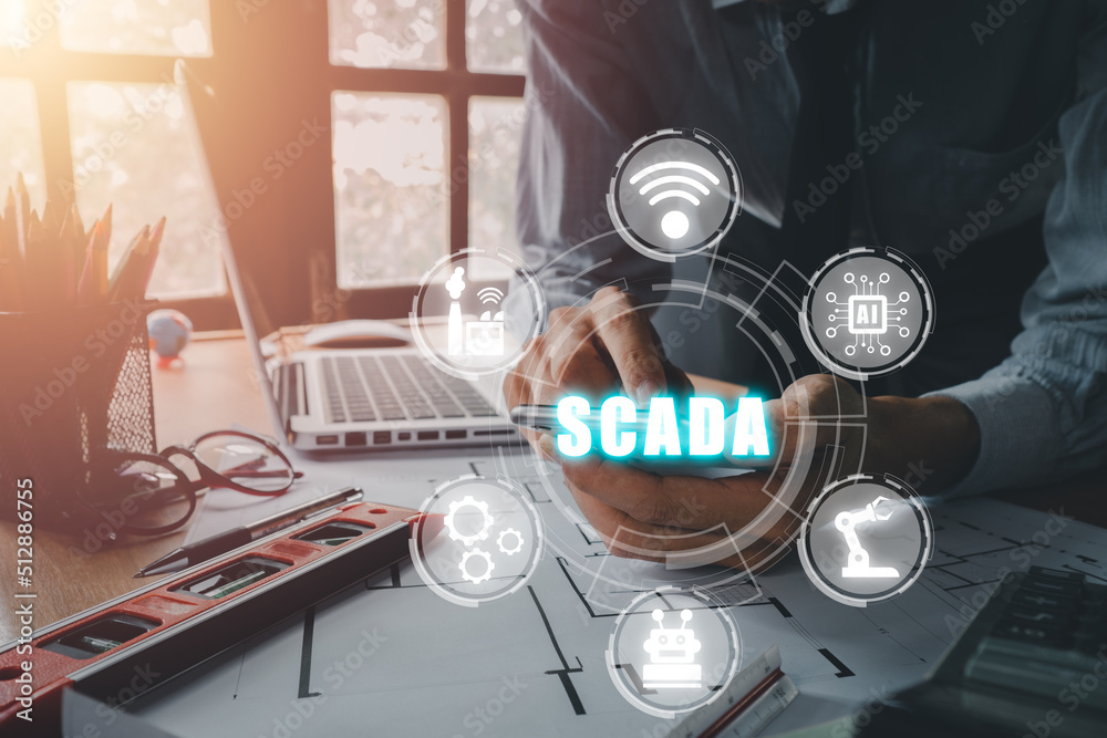 SCADA Supervisory control and data acquisition technology concept, Man ...