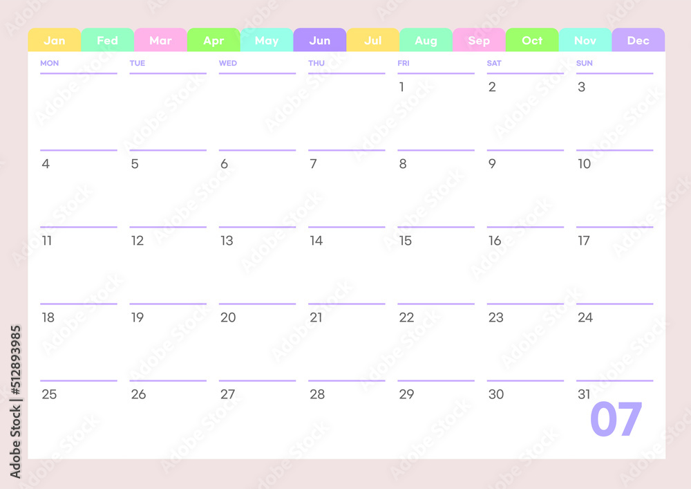 July 2022 simple design digital and printable calendar template ...
