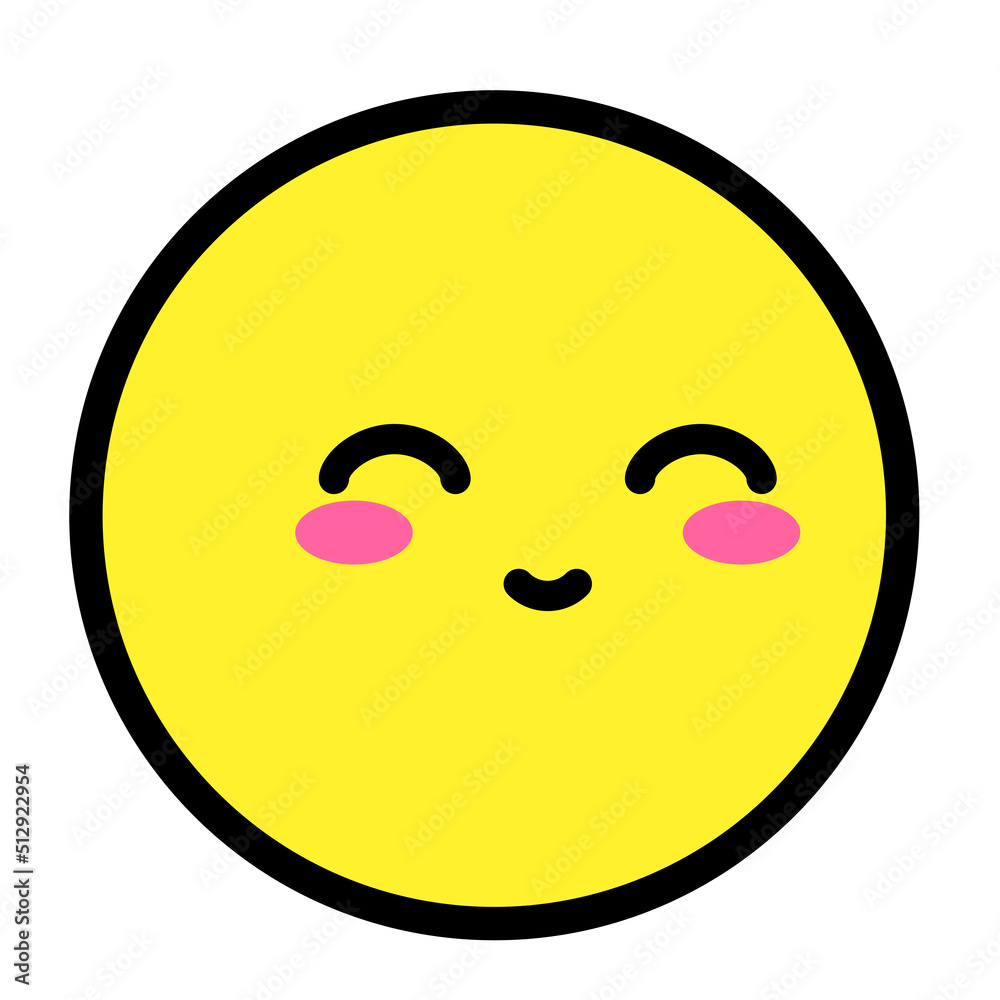 Flat kawaii emoji face. Cute funny cartoon character. Simple line art ...