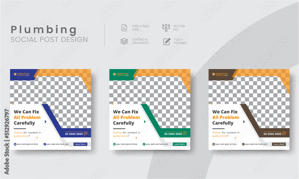 Professional commercial plumber social media posts templates for ...