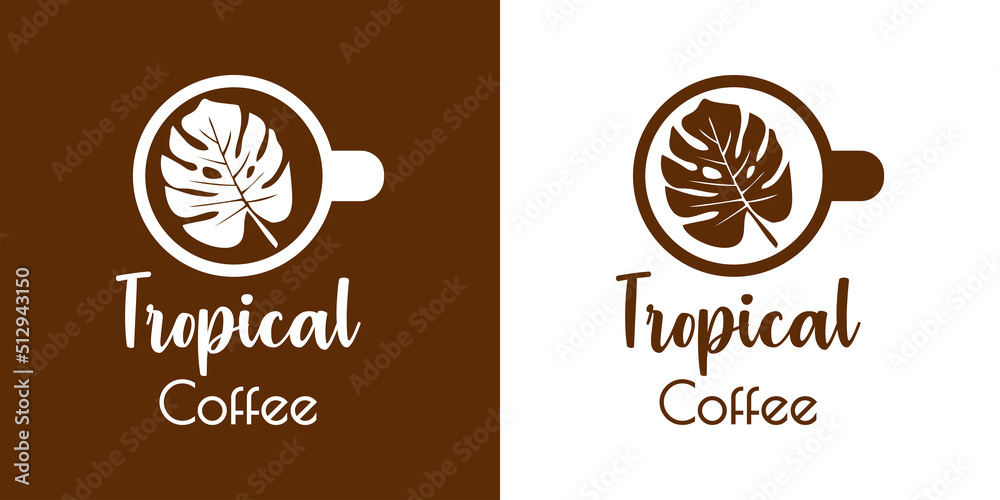 Banner con texto manuscrito Tropical Coffee. Logo beach bar. Vector con ...