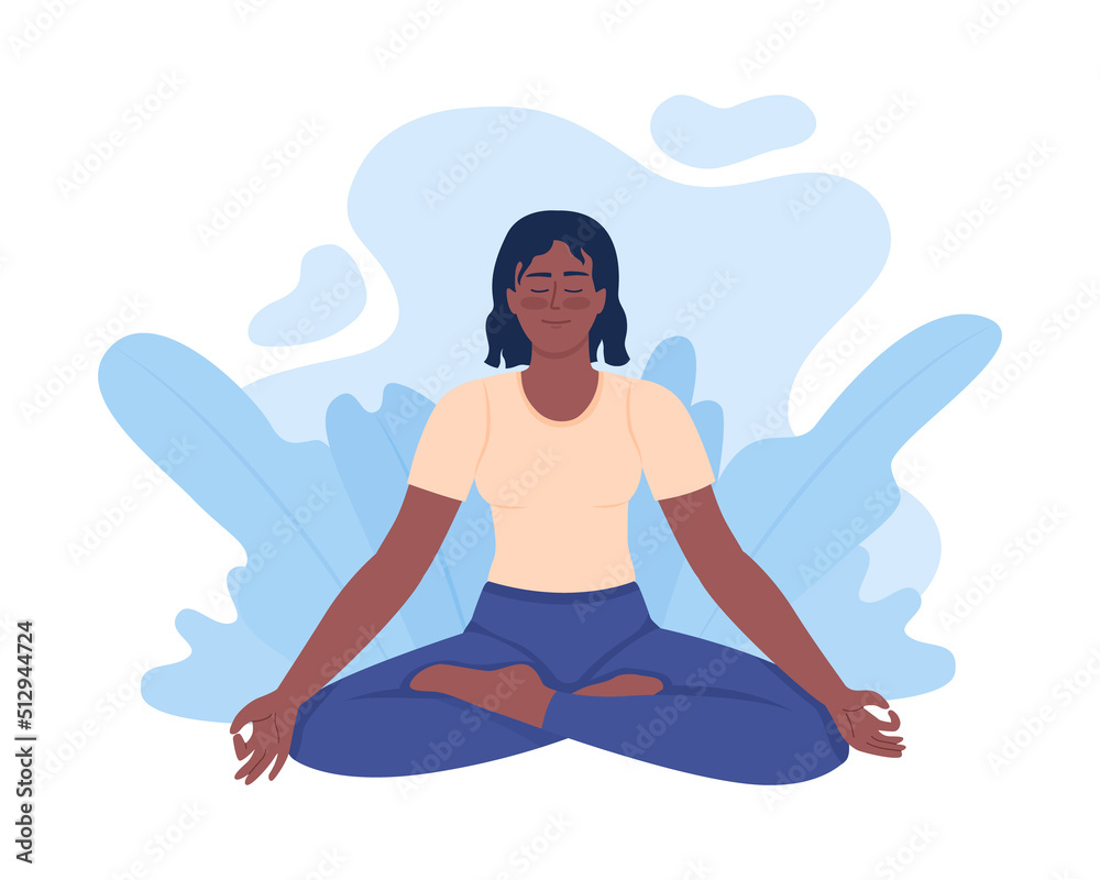 Image vectorielle Stock Positive young woman meditating in lotus pose ...
