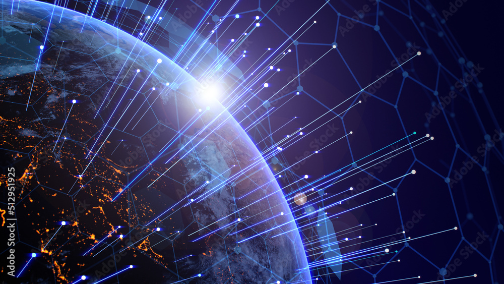 Stock-Foto „Earth world USA from space with a communications grid and ...