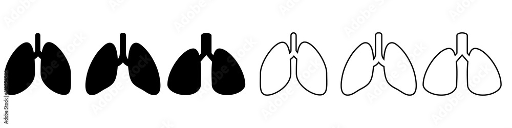 Lung human vector icon set, respiratory system healthy lungs ...
