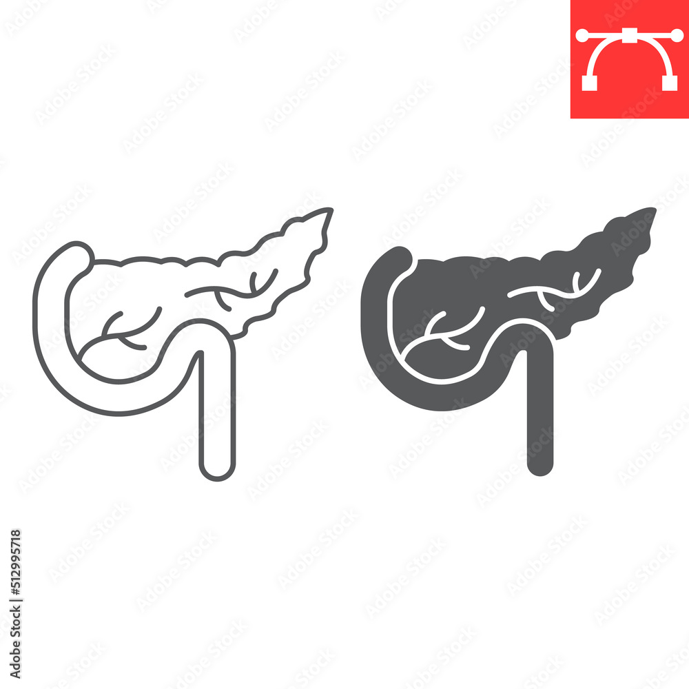 Pancreatitis line and glyph icon, diabetic and pancreas, pancreatic ...